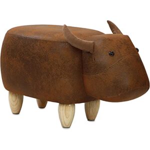 critter sitters 14-in. seat height brown cow animal shape ottoman, soft kids ottoman for nursery, bedroom, playroom, and living room decor, multifunctional cushioned animal footstool