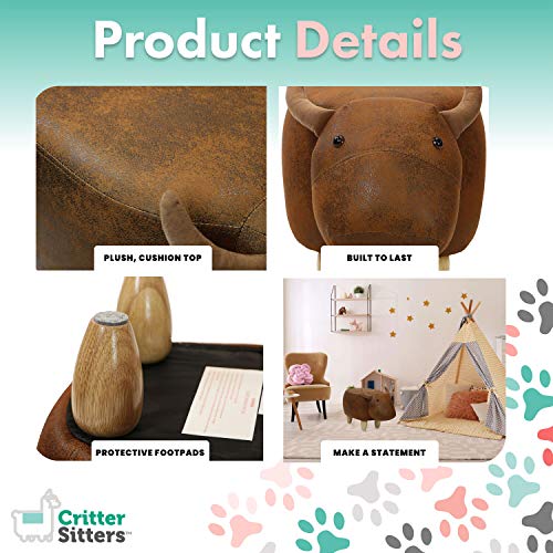 Critter Sitters 14-In. Seat Height Brown Cow Animal Shape Ottoman, Soft Kids Ottoman for Nursery, Bedroom, Playroom, and Living Room Decor, Multifunctional Cushioned Animal Footstool