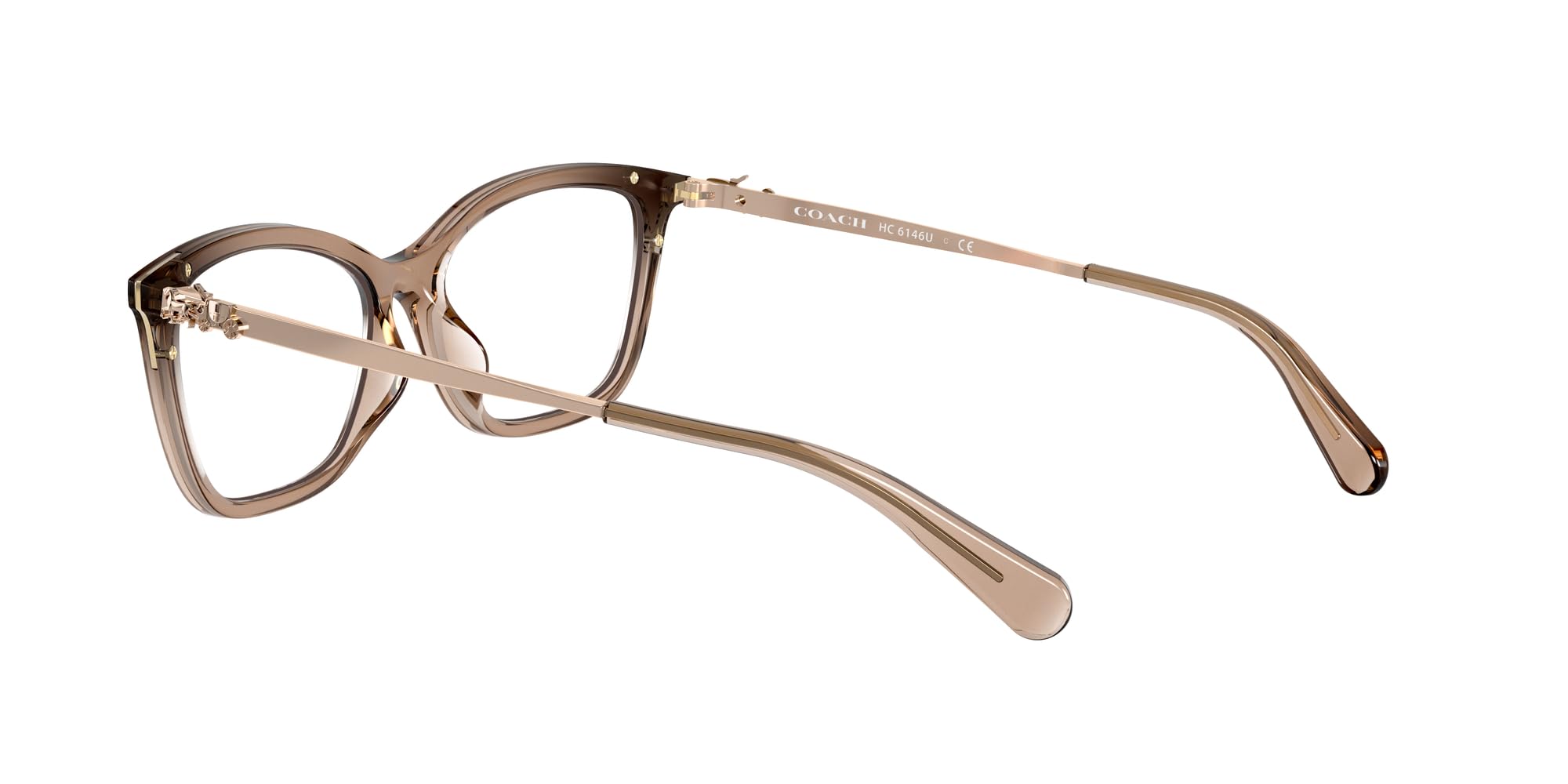 Coach HC6146U Universal Fit Prescription Eyewear Frames, Transparent Brown/Demo Lens, 53 mm