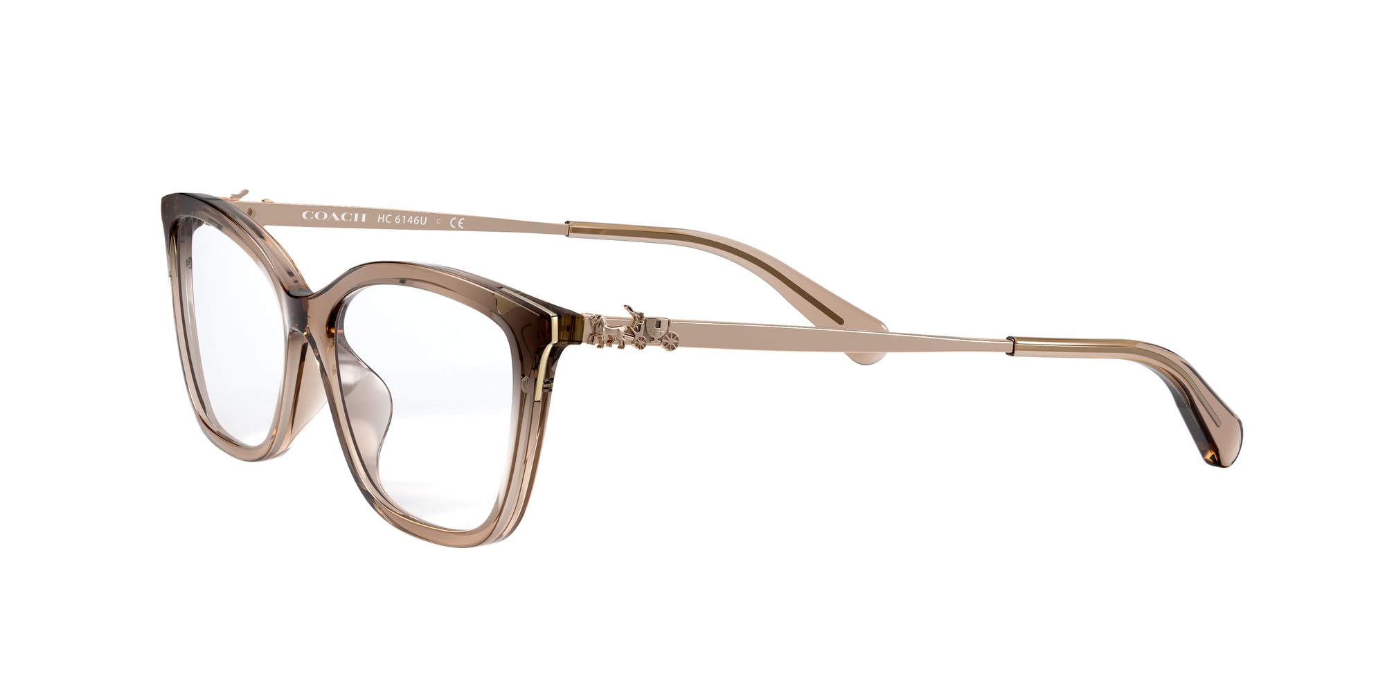 Coach HC6146U Universal Fit Prescription Eyewear Frames, Transparent Brown/Demo Lens, 53 mm