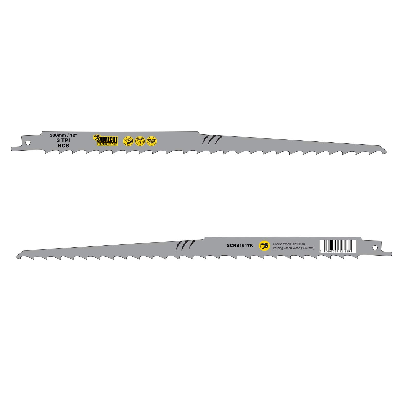 10 x SabreCut SCRS1617K_10 12" (300mm) 3 TPI S1617K Very Fast Wood Cutting Reciprocating Sabre Saw Blades Compatible with Bosch Dewalt Makita and Many Others