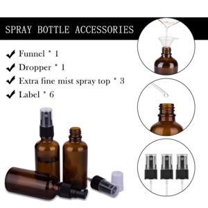 2oz Amber Glass Spray Bottles for Essential Oils, Small Empty Spray Bottle, Fine Mist Spray, Set of 3