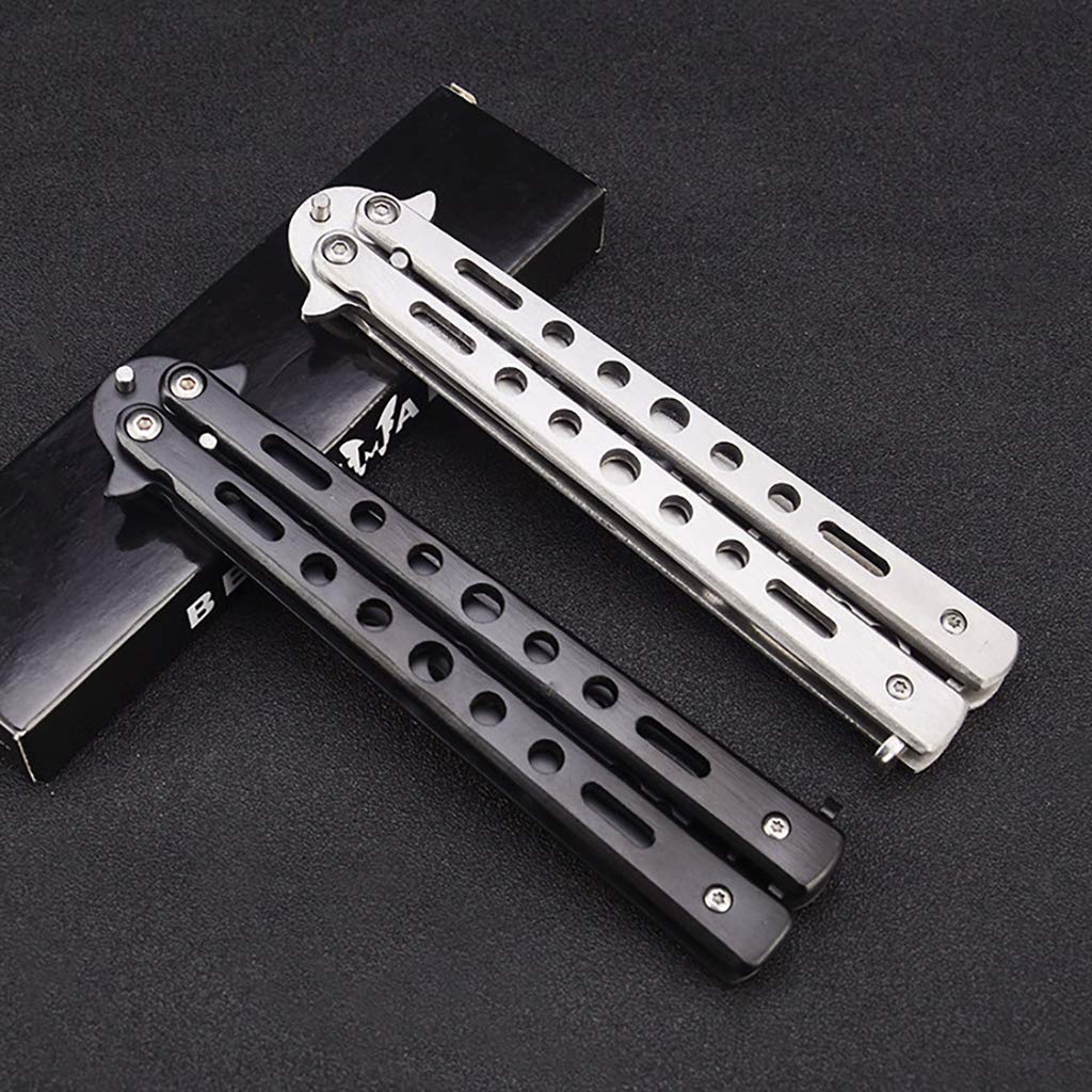 ZERIRA 2 Pcs Outdoor Camping Practice Comb Butterfly Comb Knife Novel Stainless Steel Butterfly Comb Modeling Tool