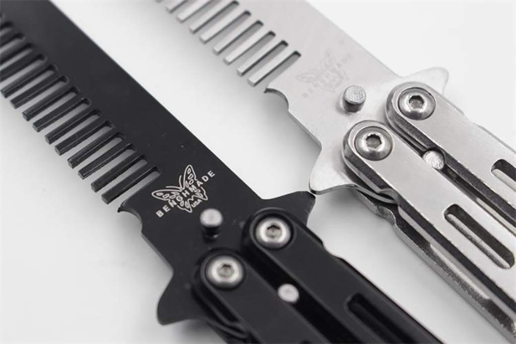 ZERIRA 2 Pcs Outdoor Camping Practice Comb Butterfly Comb Knife Novel Stainless Steel Butterfly Comb Modeling Tool