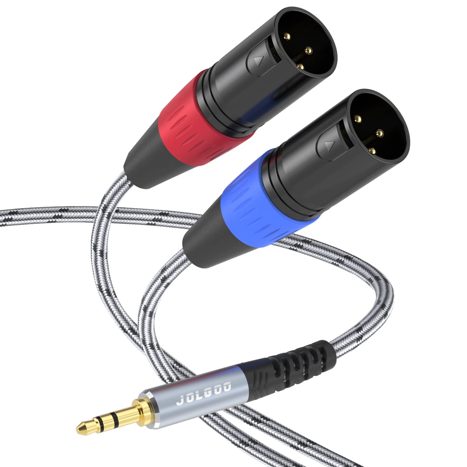 JOLGOO 3.5 mm TRS to Dual XLR Male Pro Stereo Breakout Cable, 1/8" TRS Stereo to 2 XLR Male Y Splitter Patch Microphone Cable, 6.6 Feet