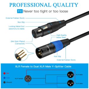 JOLGOO XLR Splitter Cable, XLR Female to Dual XLR Male Y Splitter Microphone Cable, Female to 2 Male XLR Y Cable, 1.6 Feet