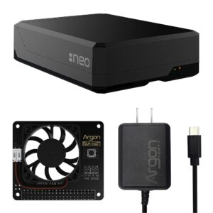 argon neo case with fan hat and power supply (type-c) for raspberry pi 4 | supports cooling fan, camera, and lcd display | gpio and poe pins are accessible