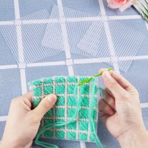 Pllieay 30 Pieces 6 Count Plastic Mesh Canvas Sheets for Embroidery, Acrylic Yarn Crafting, Knit and Crochet Projects (4.1 X 4.1 Inch)