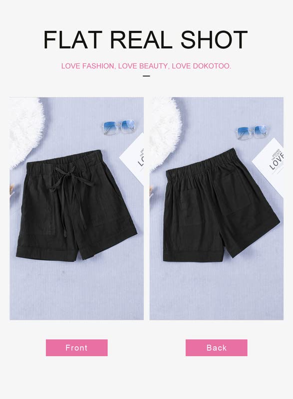 Dokotoo Womens Female Summer Vacation Casual Loose Comfy Drawstring Casual Elastic Waist Pocketed Shorts Pants Black Large