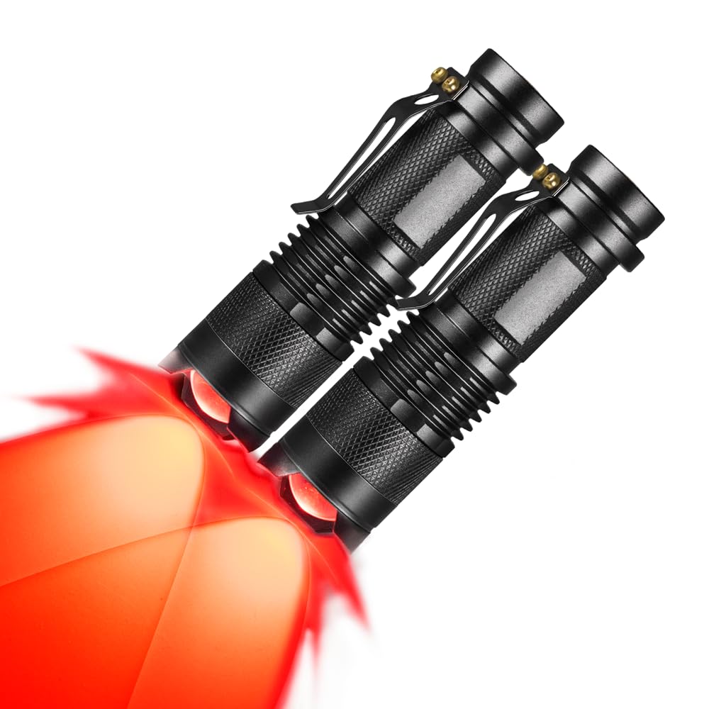 RaySoar 2 Pack Red Light Flashlight Red LDE Flashlight Red Flashlight Night Vision Flashlight for Astronomy, Night Observation and Outdoor Activities(2 PCS)