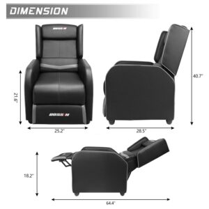 BOSSIN Gaming Recliner Chair for Adults 400lbs Racing Style Sofa Big and Tall PU Leather Recliner Seating Modern Ergonomic Lounge Recliner Chair Comfortable Home Movie Theater for Living Room(Gray)