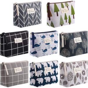 8 pieces canvas cosmetic bags printed small makeup bag multi function travel organizer pouch purse with zipper for women girls fall vacation travel toiletry bag christmas birthday gift, 8 styles