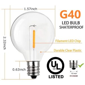 Abeja G40 LED Replacement Bulbs, 1W Shatterproof Globe Bulb fits E12 Candelabra Screw Base, LED Globe Bulbs Light for Outdoor String Lights, 1.5 Inch Dimmable Light Bulb, Warm White, 25 Pack