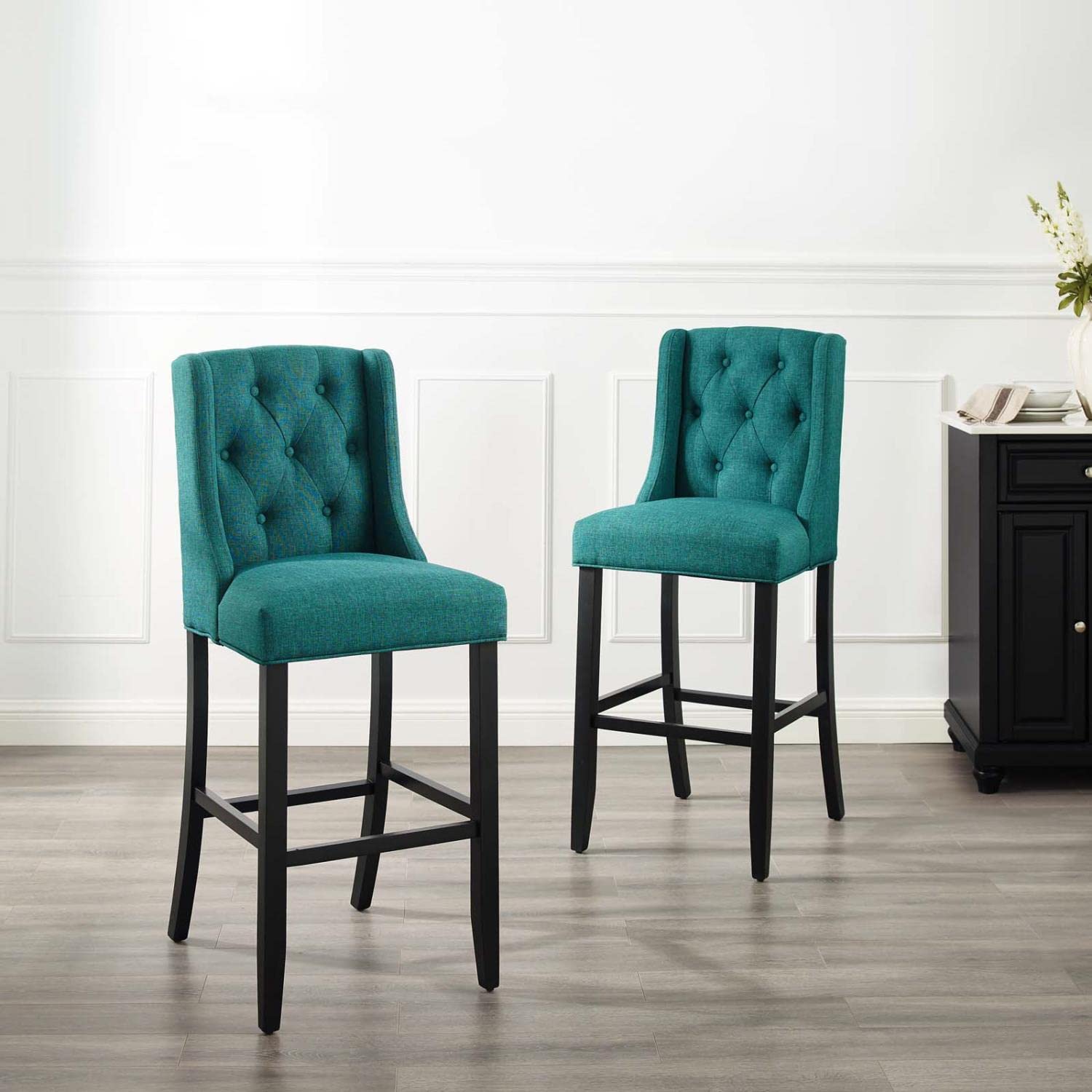 Modway Baronet Bar Stool Upholstered Fabric Set of 2, Teal