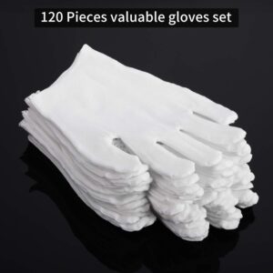 SATINIOR 120 Pieces Cotton Gloves Large Size for Men Women Inspection Gloves for Dry Hand Art Handling Coin Jewelry (White, L)