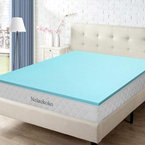 Nelaukoko 3 Inch Gel Infused Memory Foam Mattress Topper Queen– Queen Size Mattress Pad – Ventilated and Breathable – CertiPUR Certified