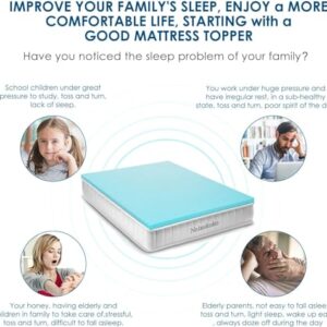 Nelaukoko 3 Inch Gel Infused Memory Foam Mattress Topper Queen– Queen Size Mattress Pad – Ventilated and Breathable – CertiPUR Certified