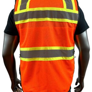 REXZUS (C Vest Mens Class 2 Black Series Safety Vest With Zipper and Utility Pockets Premium Black Series Surveyors Vest (Medium, Orange/Black)