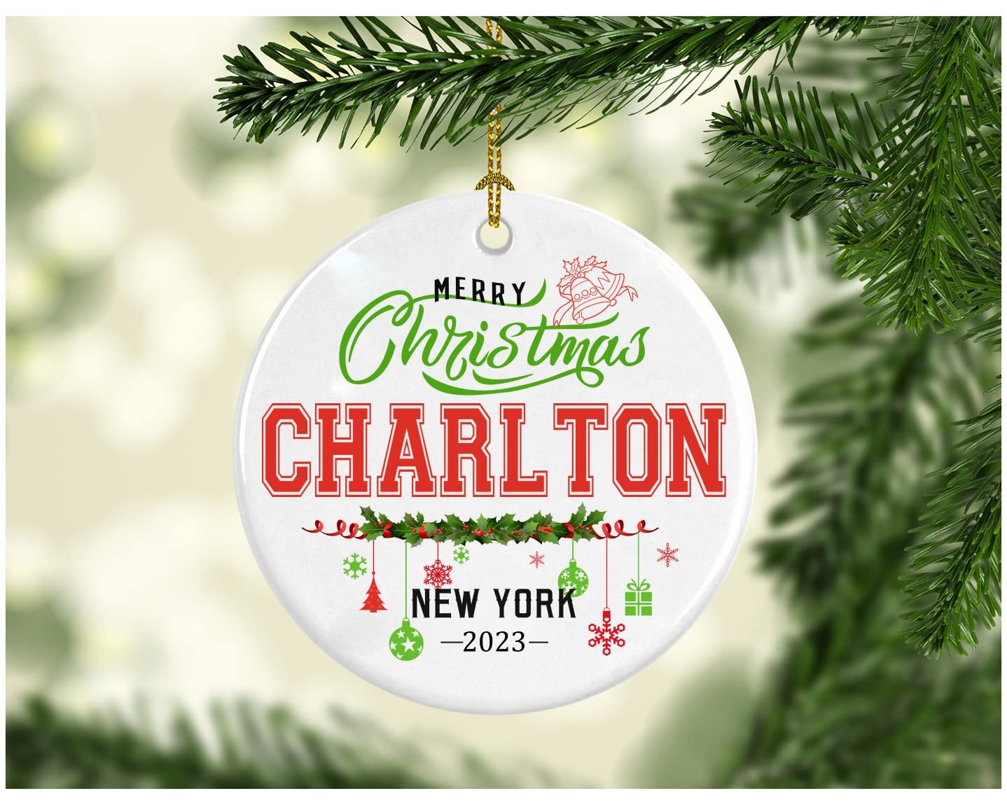 Christmas Decorations Tree Ornament 2023 Gifts Hometown City State - Merry Christmas Charlton New York Gift for Family Rustic 1St Xmas Tree in Our New Home 3 Inches White