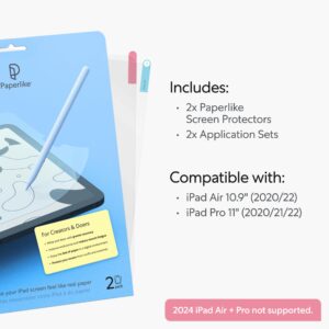 Paperlike (2 Pieces) for iPad Pro 11" (2020/21/22) & iPad Air 10.9" (2020/22) - Screen Protector for Drawing, Writing, and Note-taking like on Paper