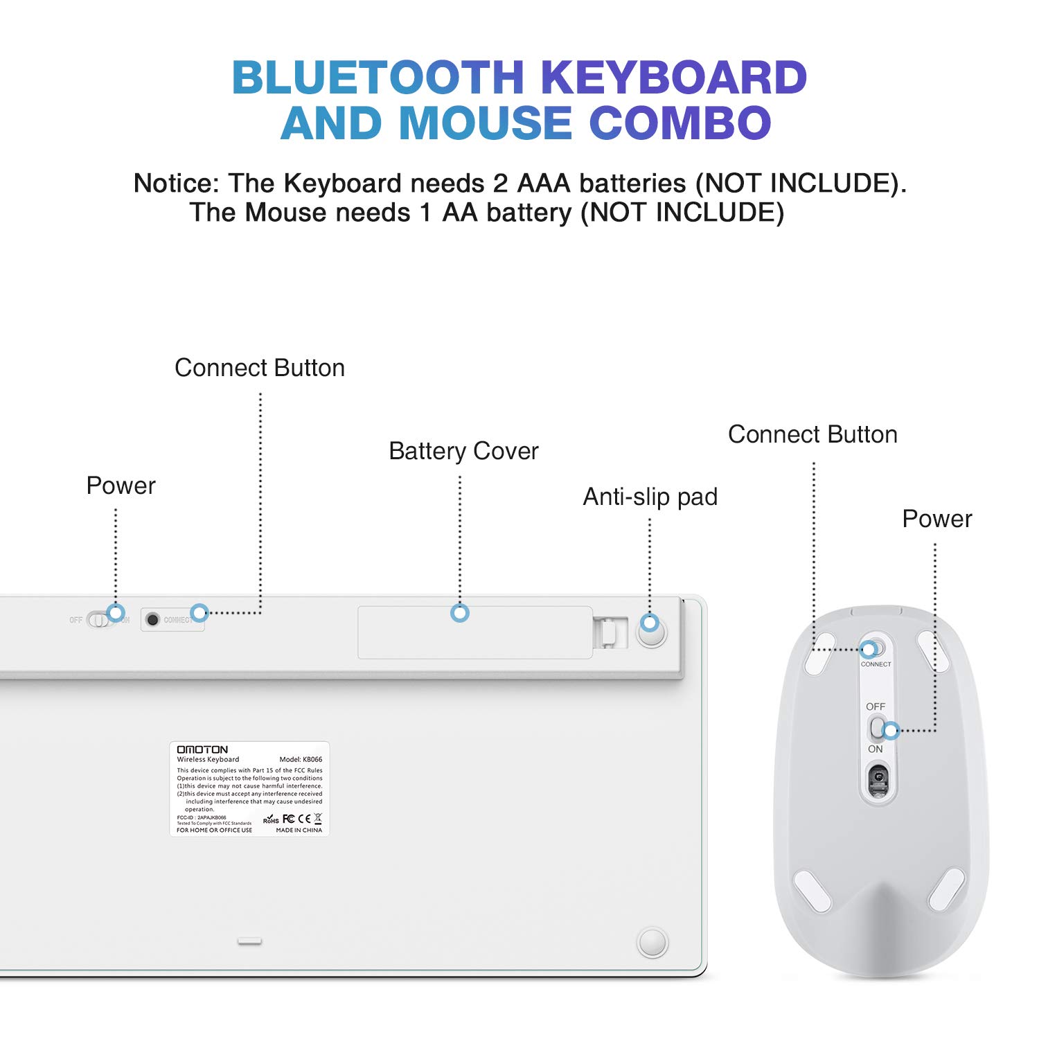 OMOTON Bluetooth Keyboard and Mouse for iPad (10th/ 9th/ 8th), Wireless Keyboard and Mouse Compatible with iPad Pro 12.9/11 inch,iPad Air 5th/ 4th, and Other Bluetooth Enabled Devices, Silver White