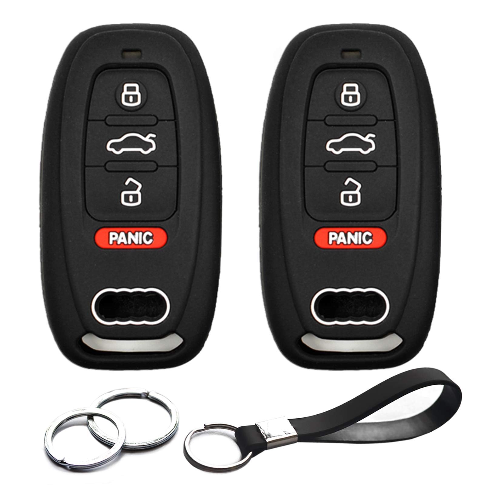 INFIPAR 2pcs Compatible with Audi A1 A3 A4 A5 A6 A7 A8 A8 Q3 Q5 Q7 R8 RS5 RS7 S3 S4 S5 S6 S7 S8 SQ5 TT Quattro allroad Black Key Fob Cover Case Key Chain Protector Remote Holder