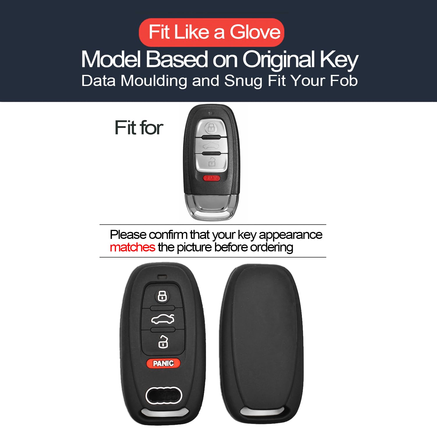 INFIPAR 2pcs Compatible with Audi A1 A3 A4 A5 A6 A7 A8 A8 Q3 Q5 Q7 R8 RS5 RS7 S3 S4 S5 S6 S7 S8 SQ5 TT Quattro allroad Black Key Fob Cover Case Key Chain Protector Remote Holder