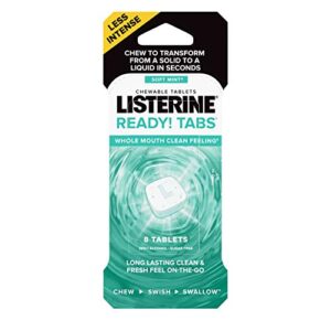 listerine ready! tabs chewable tablets with soft mint flavor, revolutionary 4-hour fresh breath tablets to help fight bad breath on-the-go, sugar-free, alcohol-free & gluten-free, 8 ct