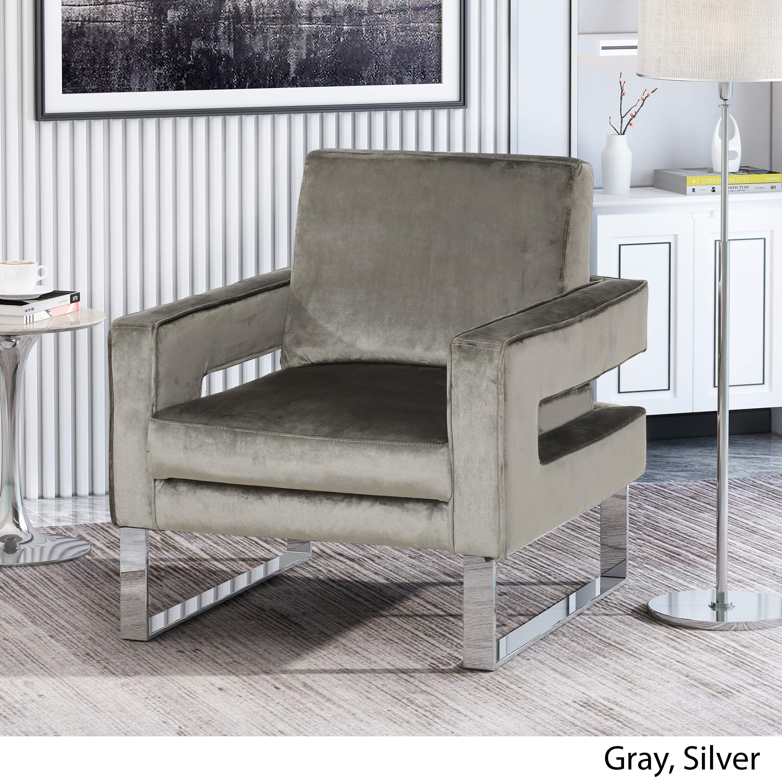 Christopher Knight Home Laurel Velvet Club Chair, Gray, Silver