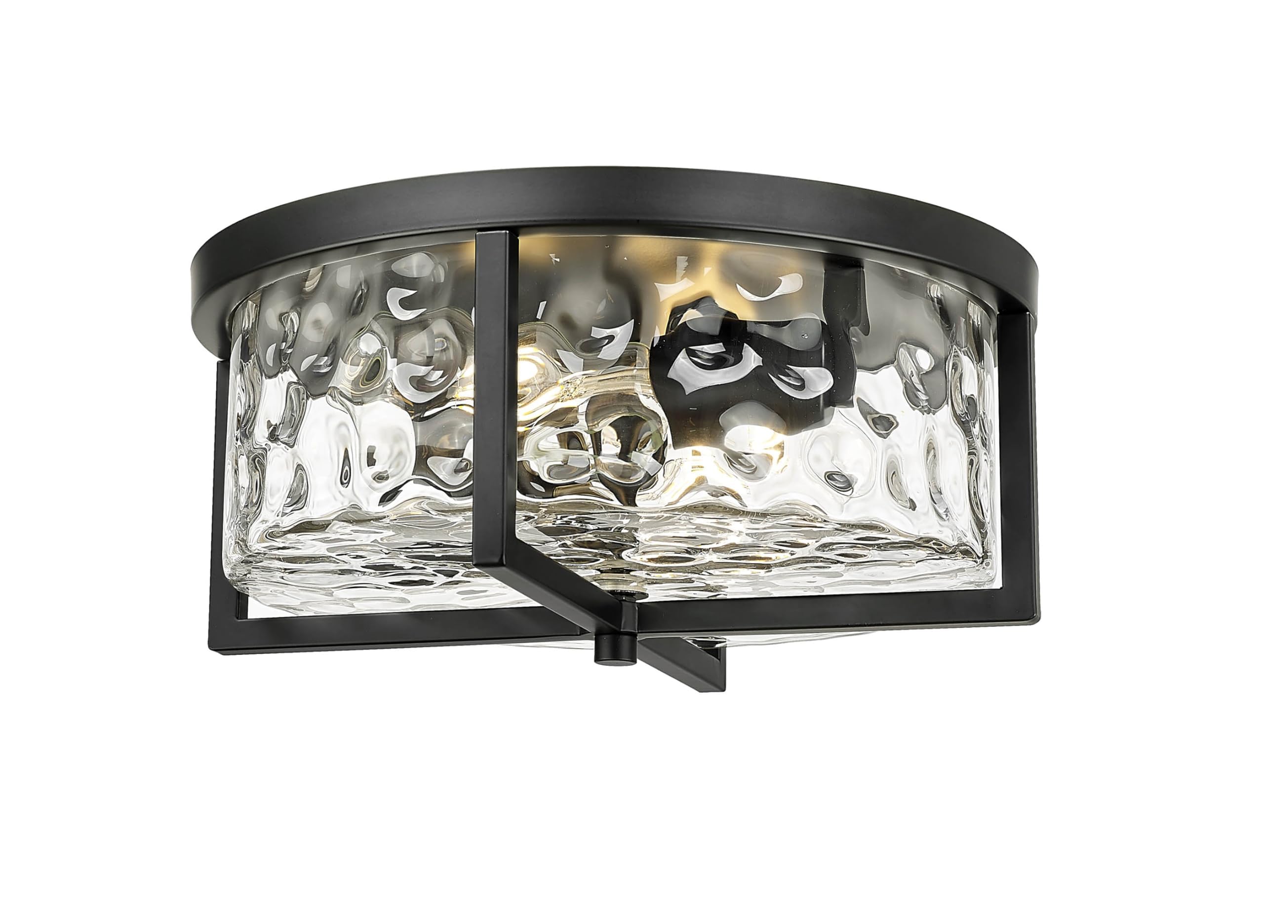 Odeums Indoor Flush Mount Lights, 2-Lights Interior Exterior Ceiling Lights Fixture, Antique Bronze Finish with Clear Hammered Glass