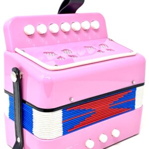 JOYSAE 7 Keys 2 Bass Accordion Kids Accordion Toy Solo Ensemble Instrument Musical Educational Instrument for Early Childhood Teaching (Pink)