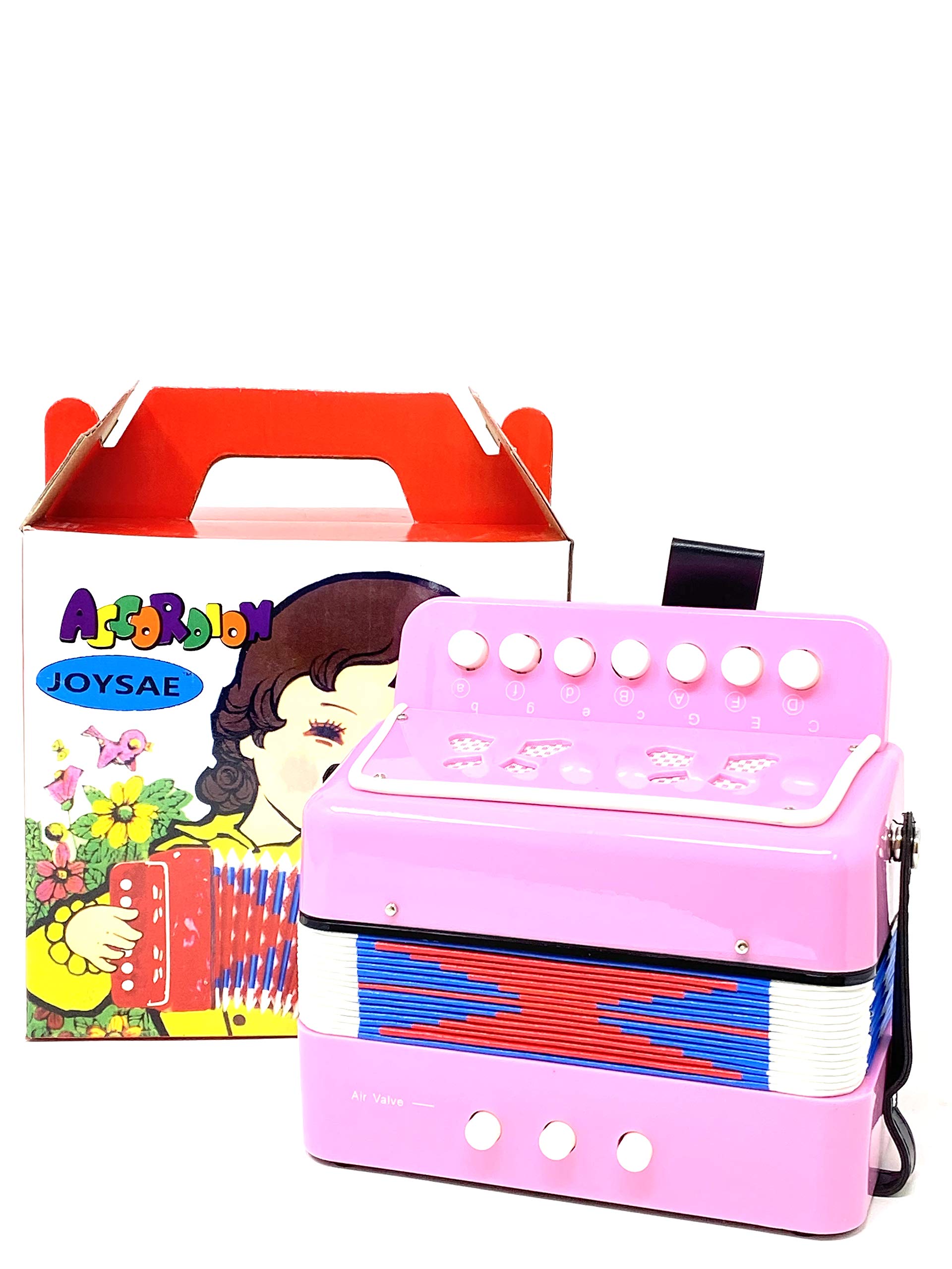 JOYSAE 7 Keys 2 Bass Accordion Kids Accordion Toy Solo Ensemble Instrument Musical Educational Instrument for Early Childhood Teaching (Pink)