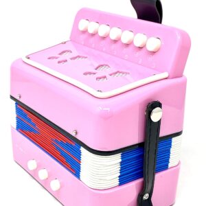 JOYSAE 7 Keys 2 Bass Accordion Kids Accordion Toy Solo Ensemble Instrument Musical Educational Instrument for Early Childhood Teaching (Pink)