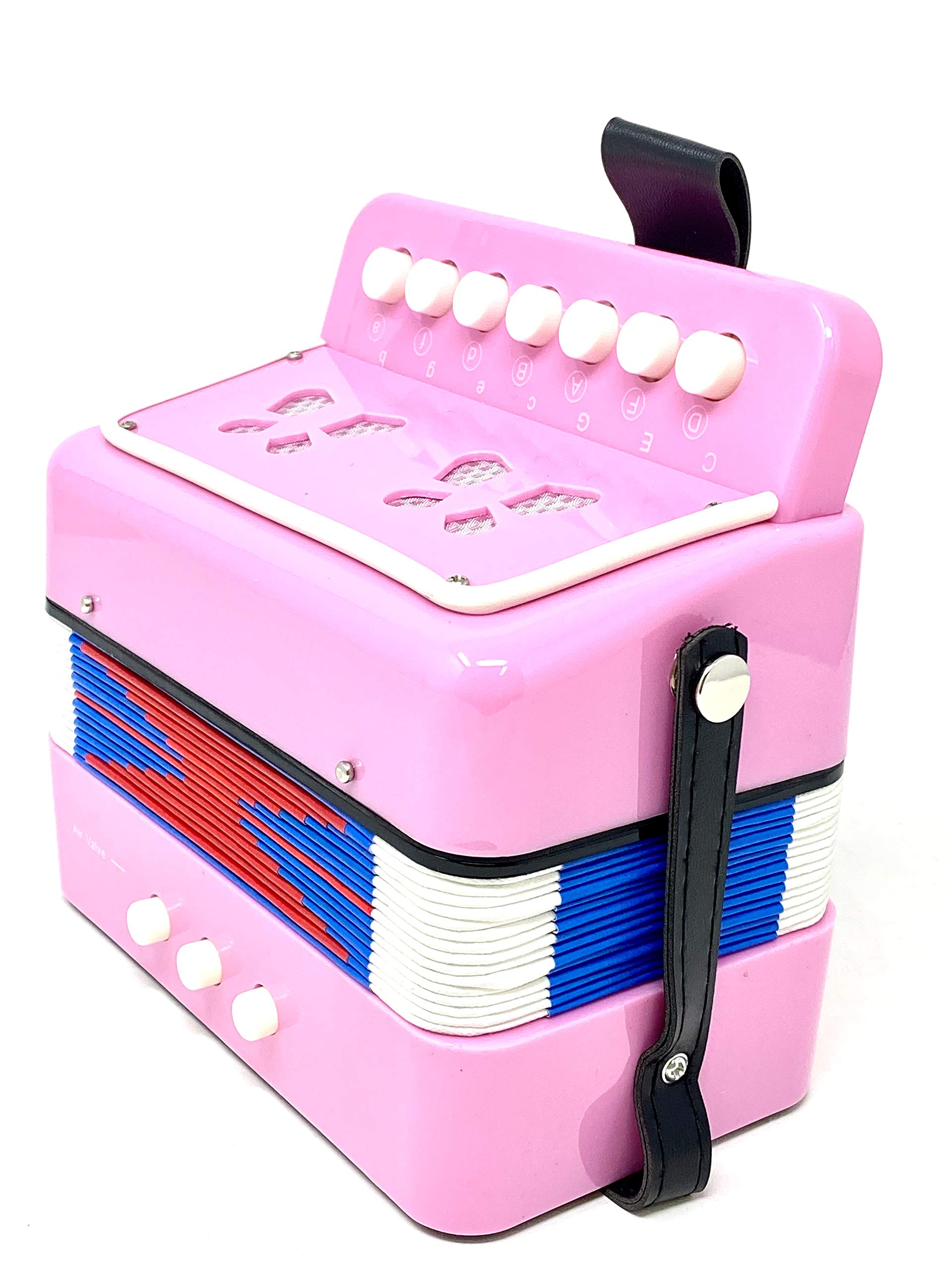 JOYSAE 7 Keys 2 Bass Accordion Kids Accordion Toy Solo Ensemble Instrument Musical Educational Instrument for Early Childhood Teaching (Pink)