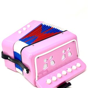 JOYSAE 7 Keys 2 Bass Accordion Kids Accordion Toy Solo Ensemble Instrument Musical Educational Instrument for Early Childhood Teaching (Pink)