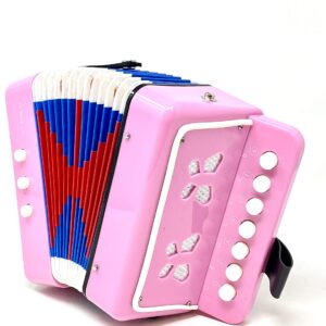 JOYSAE 7 Keys 2 Bass Accordion Kids Accordion Toy Solo Ensemble Instrument Musical Educational Instrument for Early Childhood Teaching (Pink)