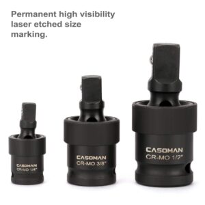 CASOMAN 3-Piece Impact Universal Joint Set - 1/4", 3/8" and 1/2" Drive, CR-MO, Impact Grade, U-Joint Sockets Swivel