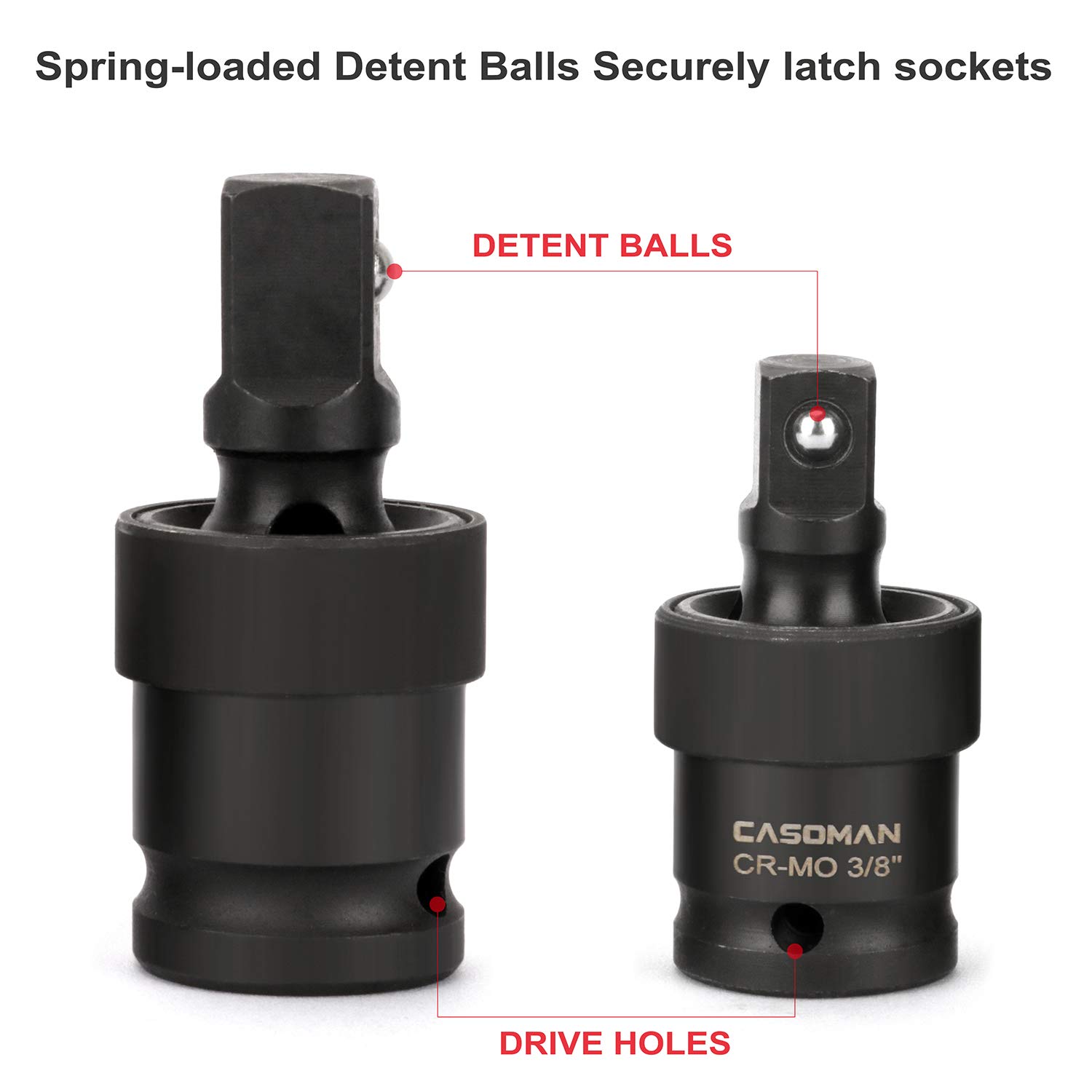 CASOMAN 3-Piece Impact Universal Joint Set - 1/4", 3/8" and 1/2" Drive, CR-MO, Impact Grade, U-Joint Sockets Swivel