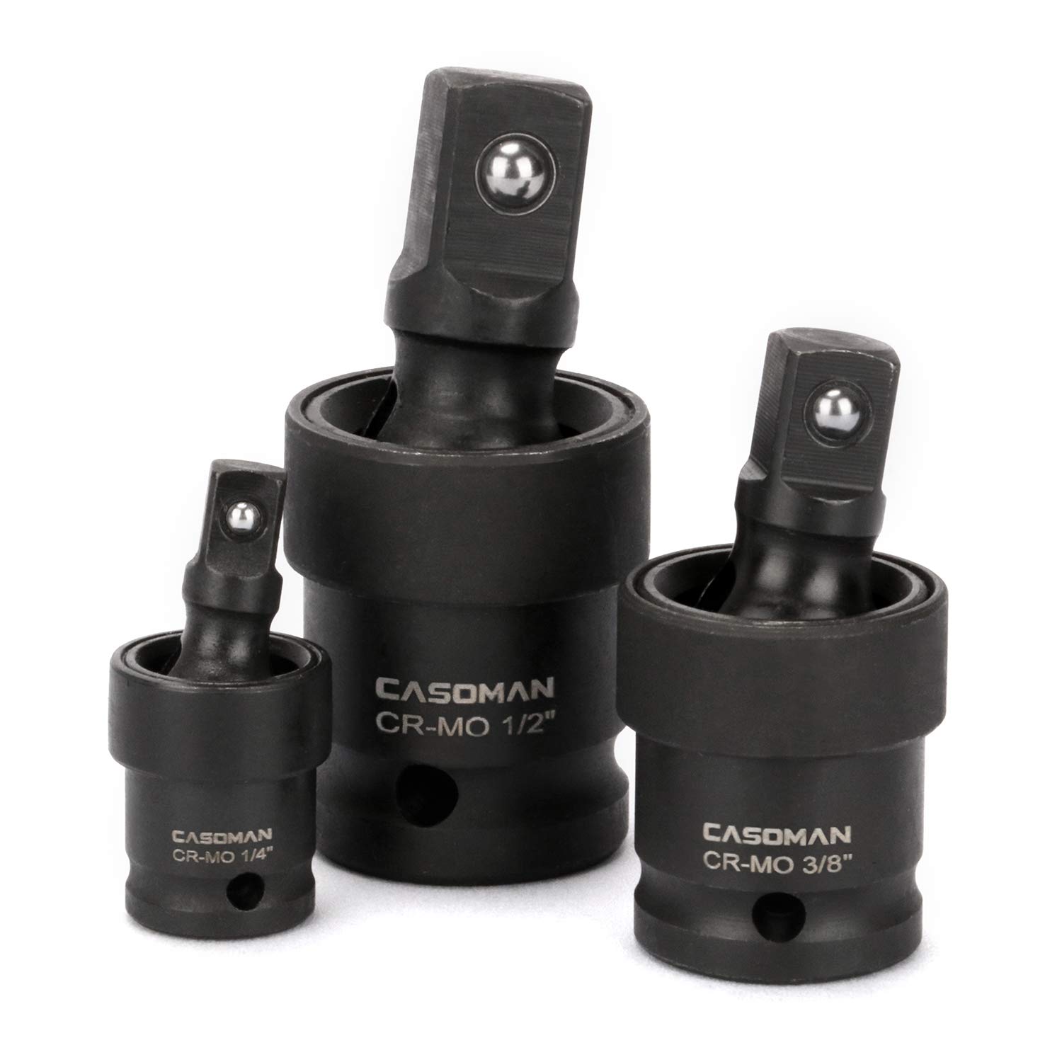 CASOMAN 3-Piece Impact Universal Joint Set - 1/4", 3/8" and 1/2" Drive, CR-MO, Impact Grade, U-Joint Sockets Swivel