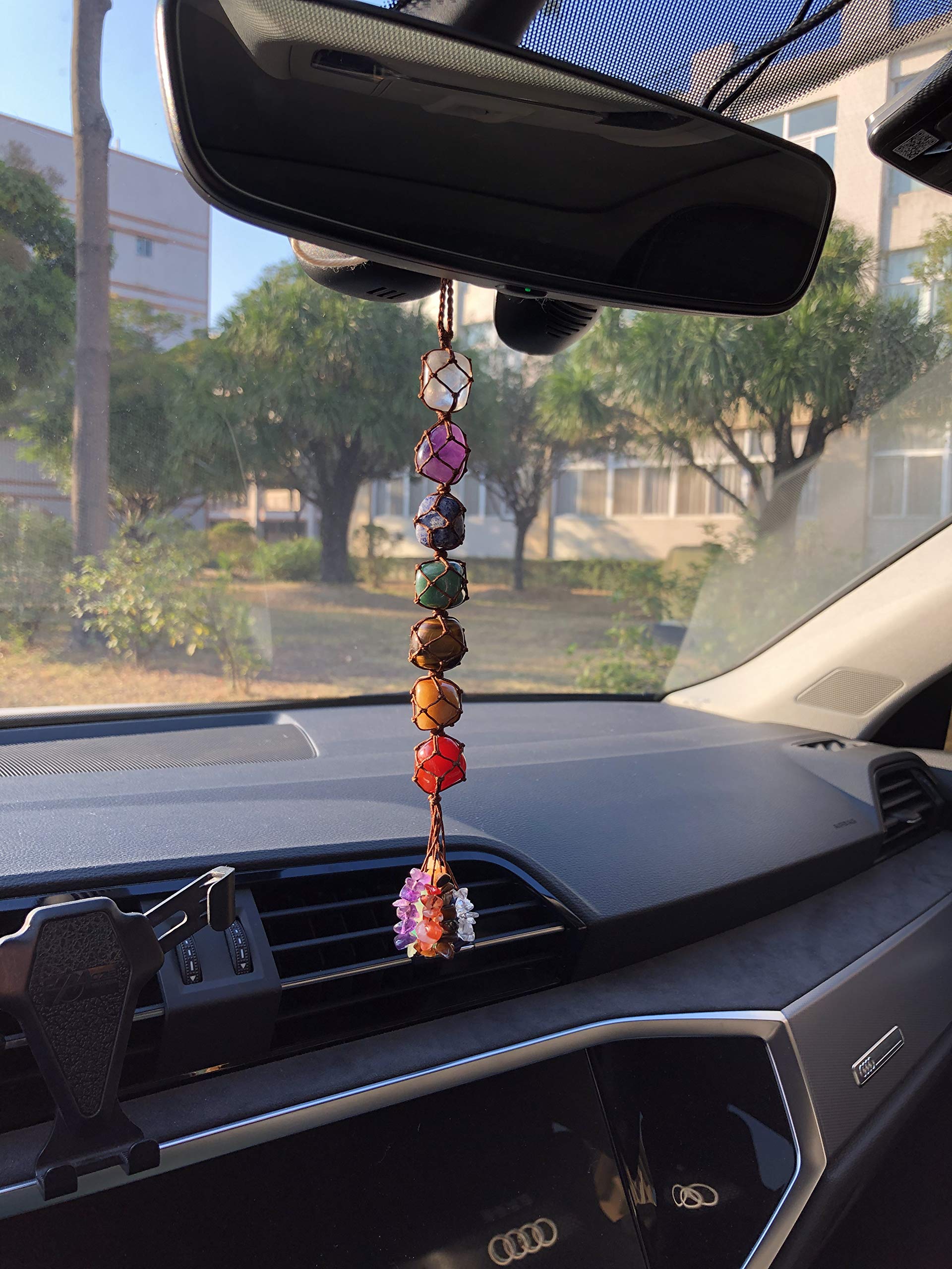 Handmade Crystal Window Car Hanging Ornaments 7 Chakra Home Decoration Feng Shui Ornament Yoga Meditation Car Decoration Tumbled Palm Stones Christmas Decorations Ornaments