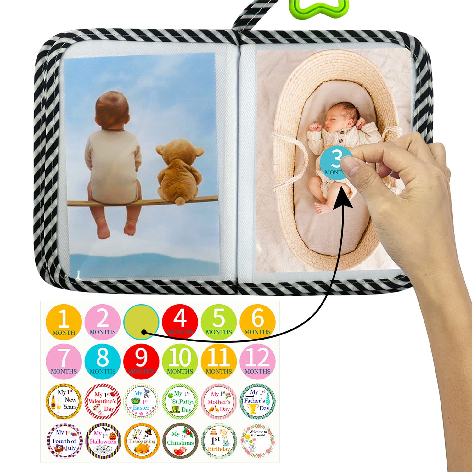 ABCKEY My Family And Friends Baby Photo Album With Sunflower Baby-safe mirror Holds 18 Photos