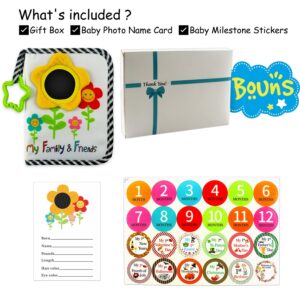 ABCKEY My Family And Friends Baby Photo Album With Sunflower Baby-safe mirror Holds 18 Photos