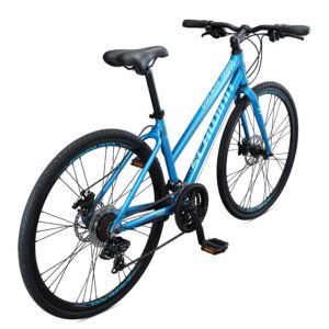 Schwinn Volare 1200 Flat Bar Hybrid Sports Road Bike, Men and Women, 21-Speed, 700c Wheels, 17-Inch Aluminum Frame, Disc Brakes, Blue