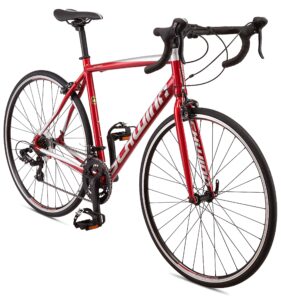 schwinn fastback tourney al adult performance road bike, beginner to intermediate bicycle riders, 700c wheels, 14-speed drivetrain, small aluminum frame, red