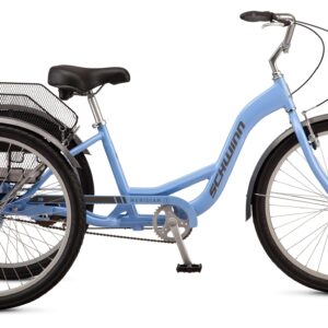 Schwinn Meridian Adult Tricycle Bike, Mens and Womens Three Wheel Beach Cruiser, 26-Inch Wheels, Low Step-Through Frame, Wide Seat, Rear Folding Basket, 1-Speed, Periwinkle