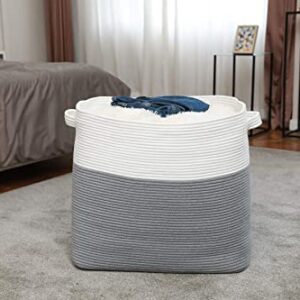 24"x16"x20" Mega Size Rectangular Extra Large Storage Basket, Cotton Rope Storage Baskets, Woven Laundry Hamper, Cloth Storage Bin, for Clothes Blanket in Living Room, Grey Rectangular Basket