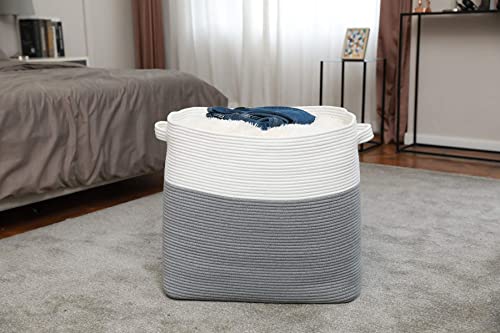 24"x16"x20" Mega Size Rectangular Extra Large Storage Basket, Cotton Rope Storage Baskets, Woven Laundry Hamper, Cloth Storage Bin, for Clothes Blanket in Living Room, Grey Rectangular Basket