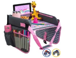 kids travel tray - car seat tray - travel lap desk accessory for your child's rides and flights - it's a collapsible organizer that keeps children entertained holding their toys (pink)