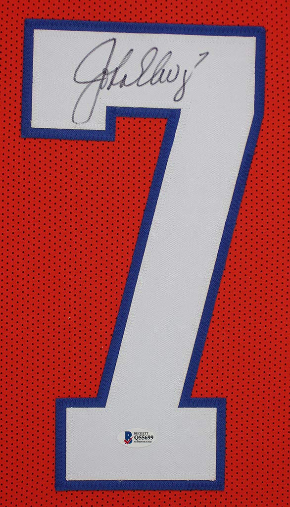 John Elway Autographed Orange Denver Jersey - Beautifully Matted and Framed - Hand Signed By John Elway and Certified Authentic by Beckett - Includes Certificate of Authenticity