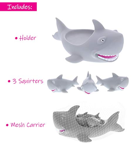 Dollibu Family Animal Bath Squirters 4 Piece Bath Toy Set, Toddler Bath Toys for Bathtime & Water Fun, Girls & Boys Floating Rubber Squirt Toys, Floaty Pool Toys for Toddlers & Kids (Gray)